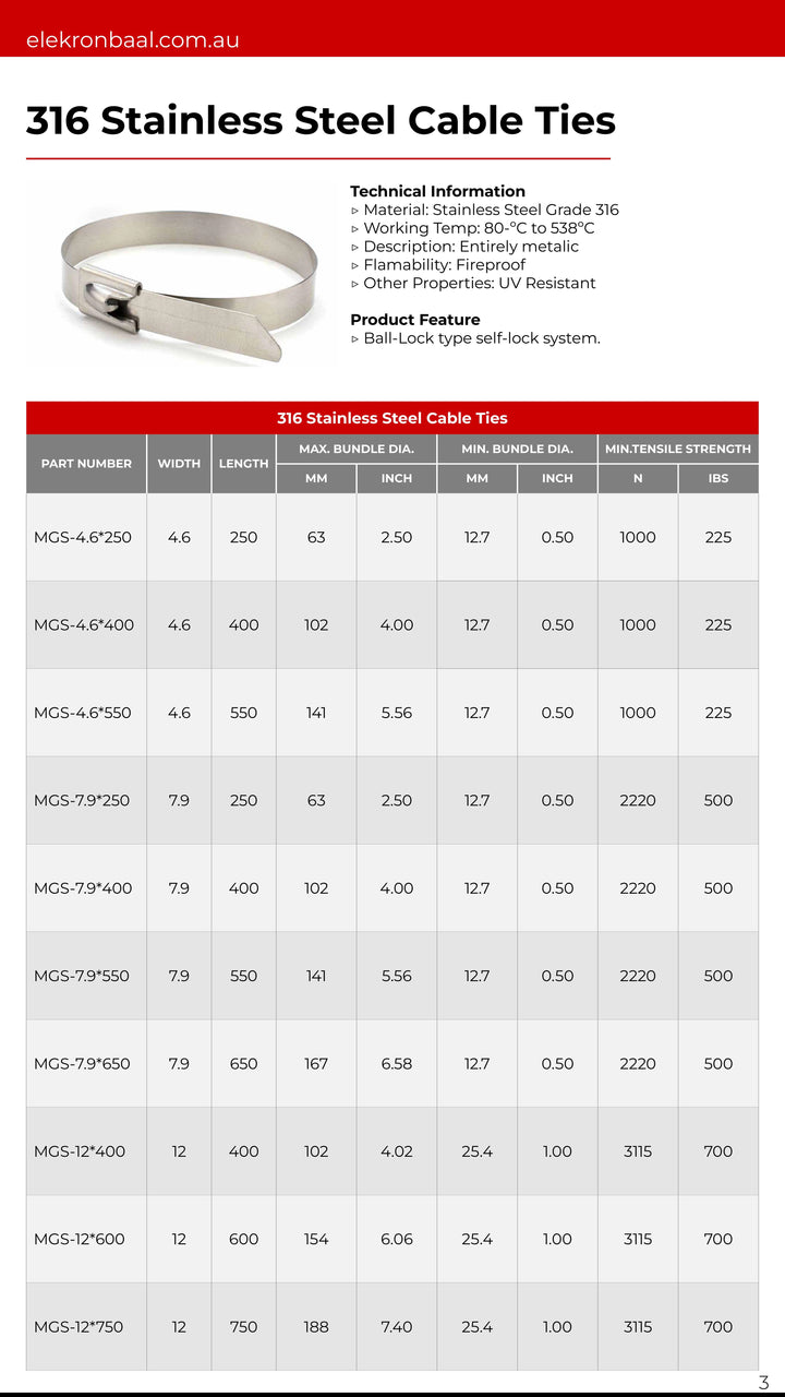 316 Stainless steel cable ties – Elekron Baal