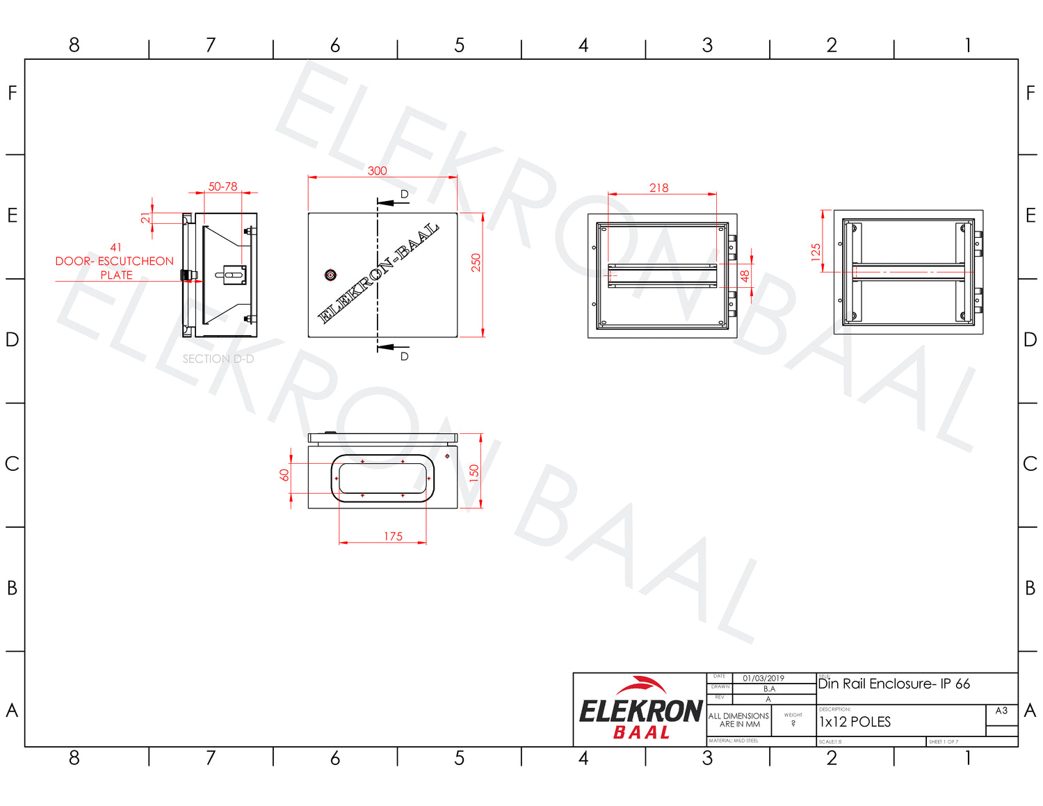 1x12 Poles Din rail Enclosure-IP66 – Elekron Baal