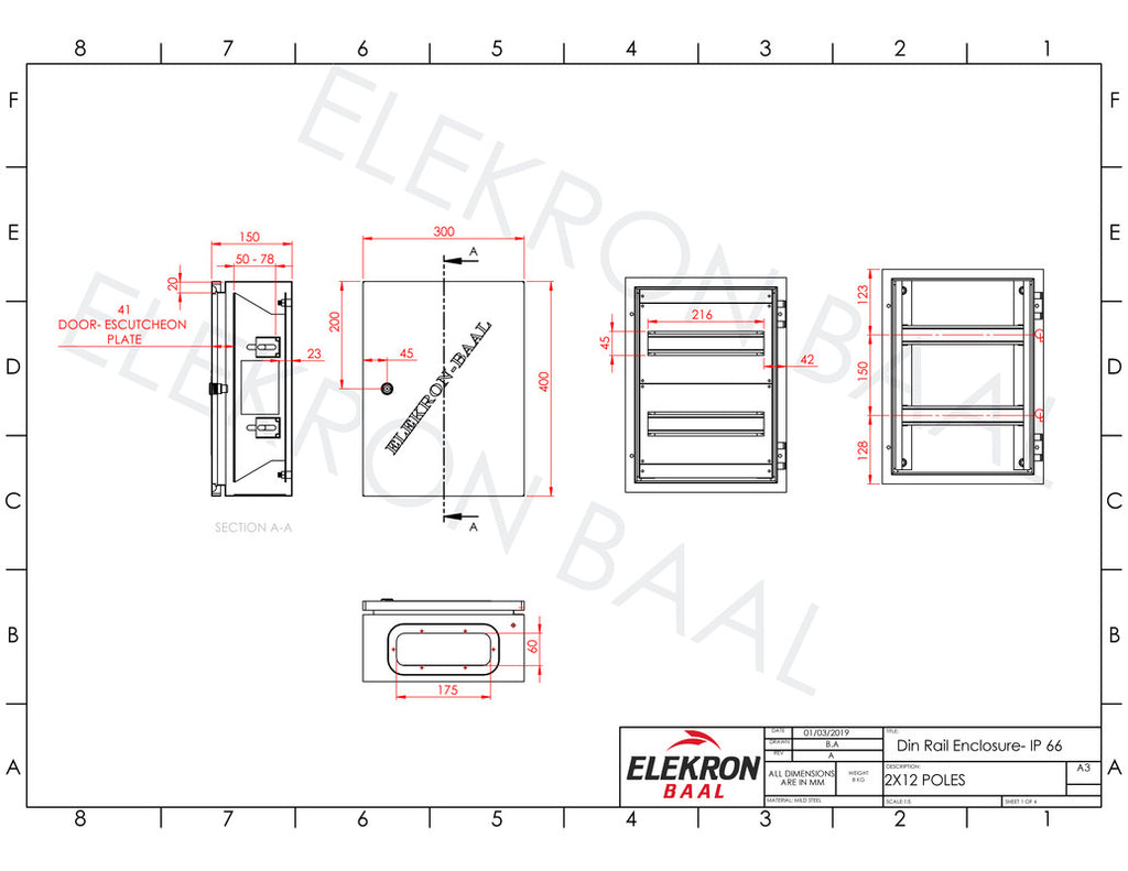 2x12 Poles Din rail Enclosure-IP66 – Elekron Baal