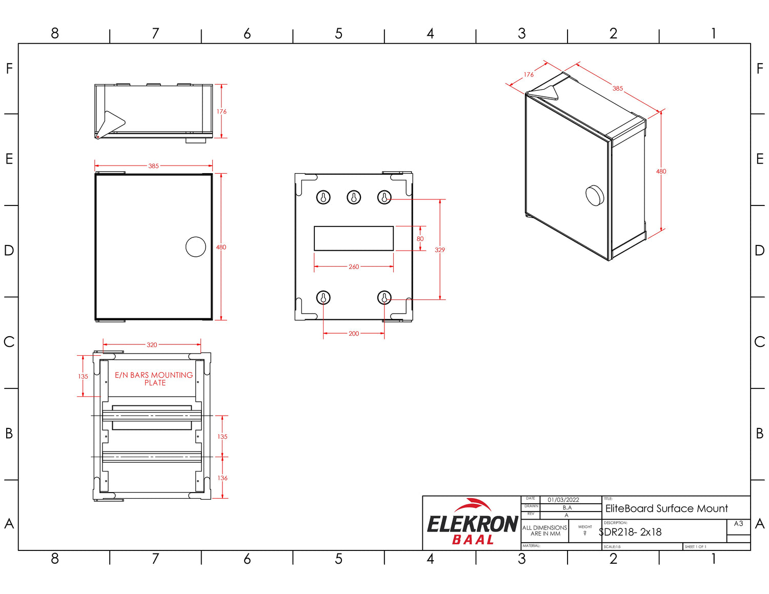 2x18 POLES Surface Mount Din rail Enclosure – Elekron Baal