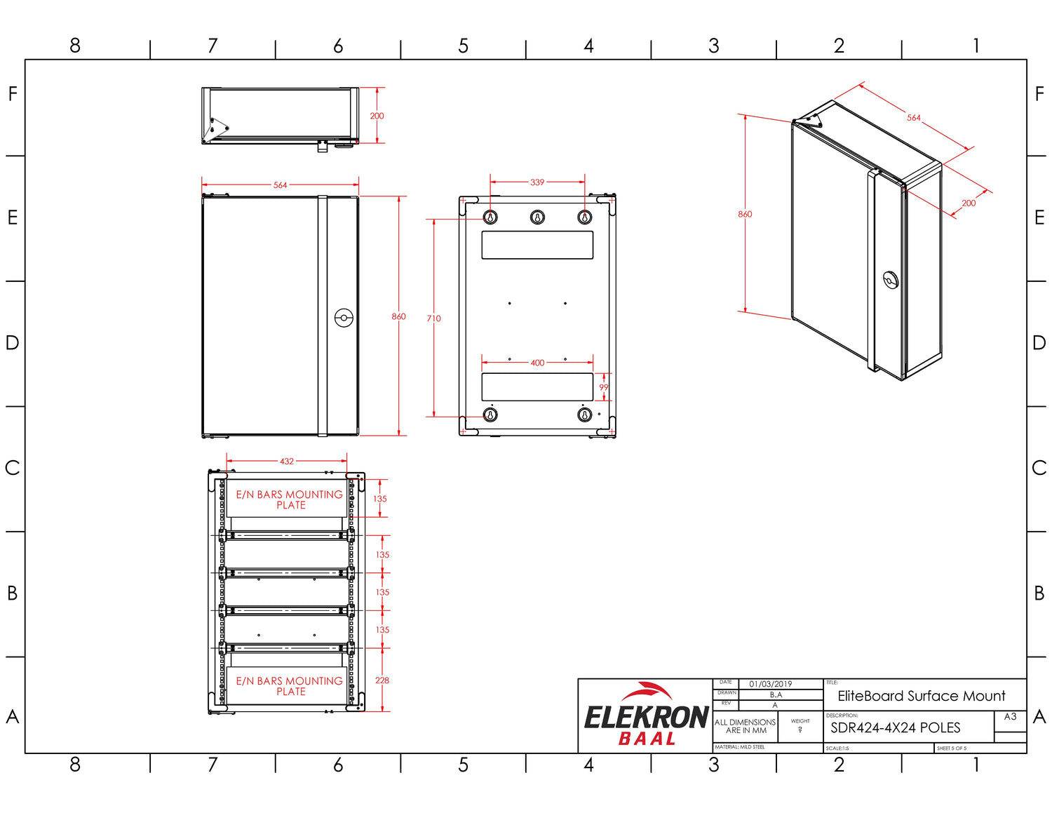 4X24 POLES Surface Mount Din rail Enclosure – Elekron Baal